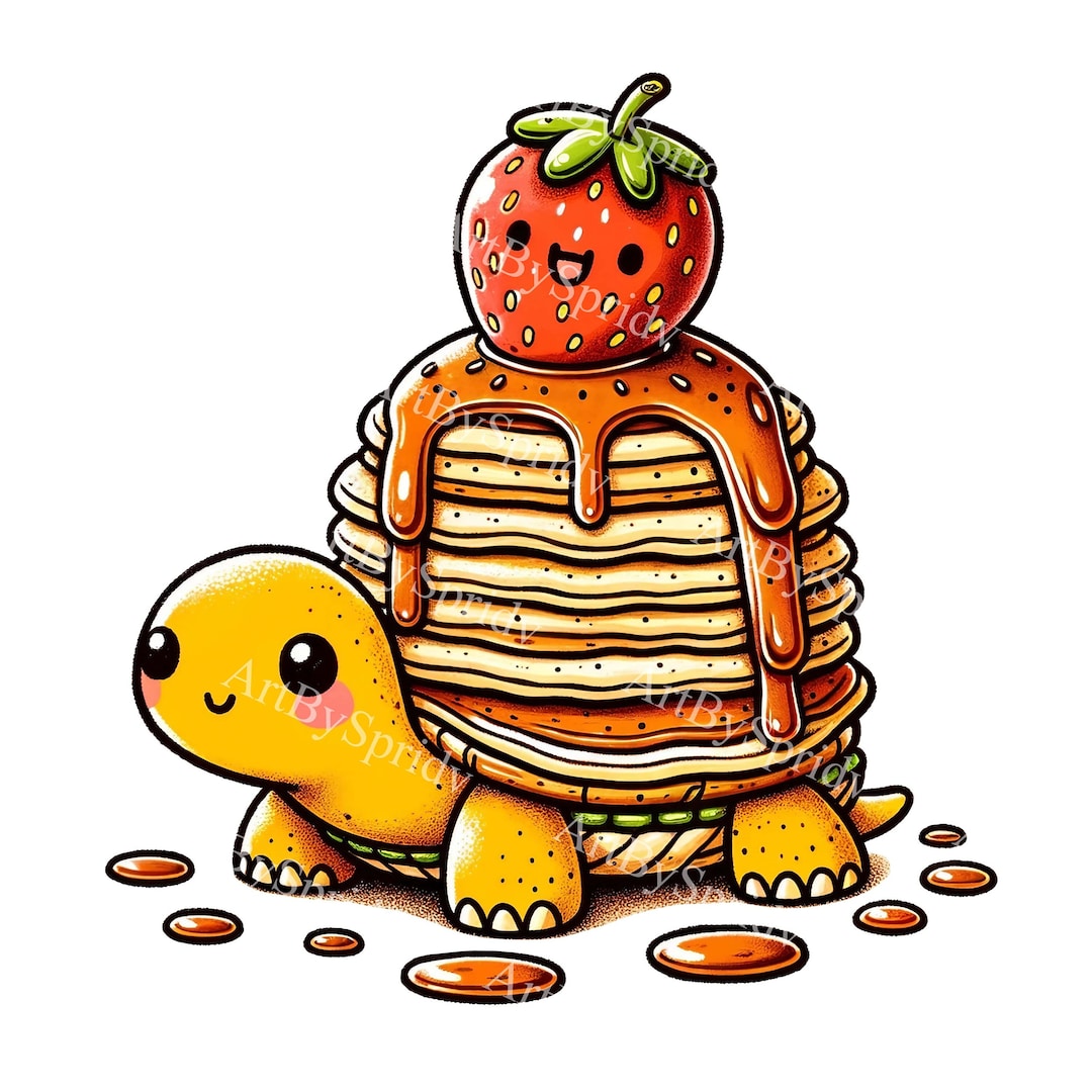 Whimsical Turtle With Strawberry Pancakes Clipartcute Tortoise ...