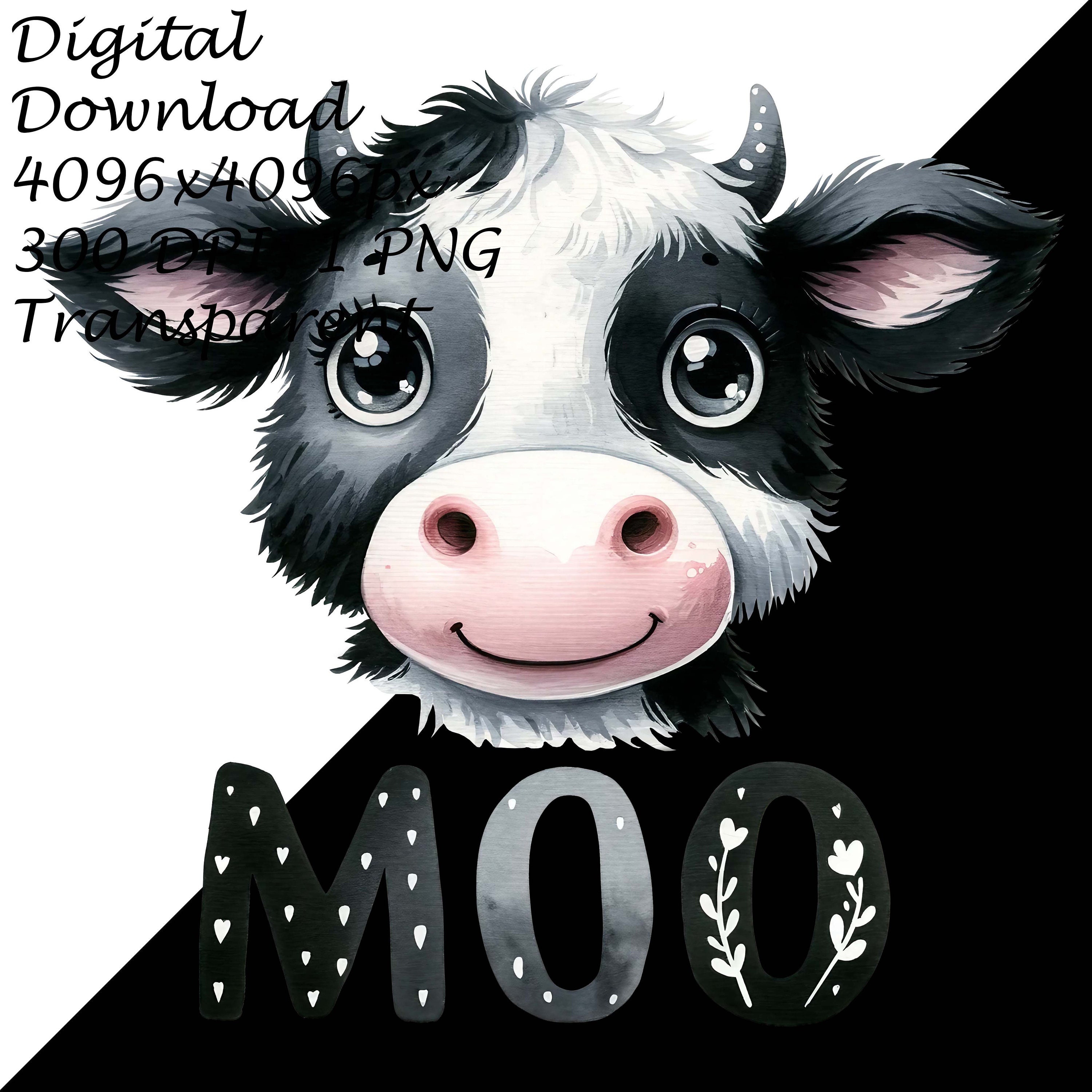 Watercolor Cow Face Clipart - Moo PNG for DTG, T-shirt, Mug, Tumbler ...