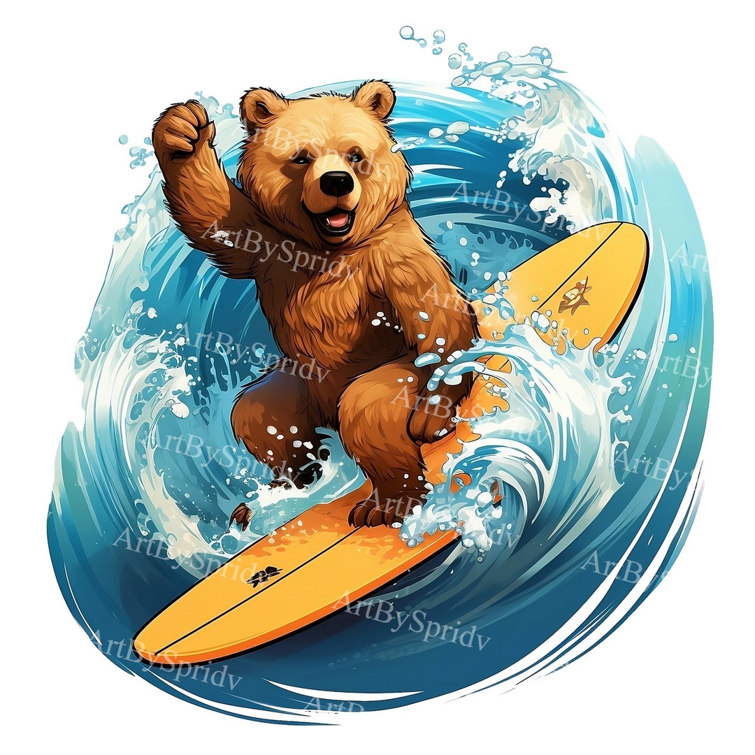Surfing Bear Digital Clipart | Transparent PNG | Printable Sublimation ...