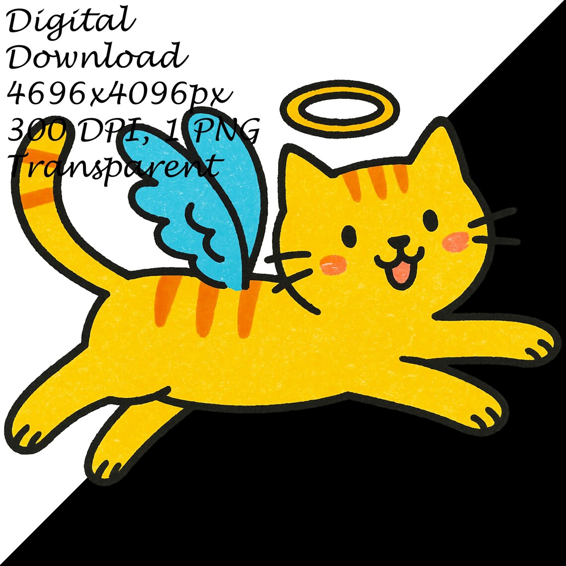 Cute Angel Cat PNG Clipart, Kawaii Yellow Kitty With Wings and Halo ...
