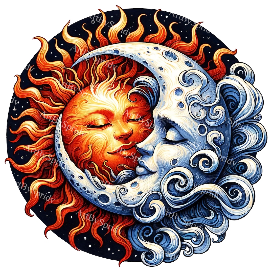 Sun and Moon Digital Art | Intertwined Celestial Clipart | DIY Craft ...