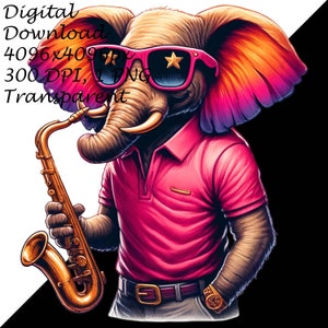 Saxophone Elephant Clipart, Vibrant Musical Animal PNG, Jazz Elephant ...