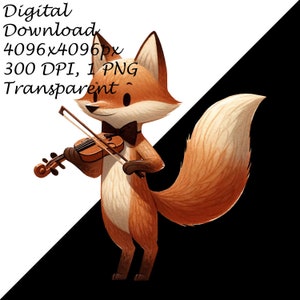 Fox Violinist Clipart - Charming Woodland Creature Illustration for ...