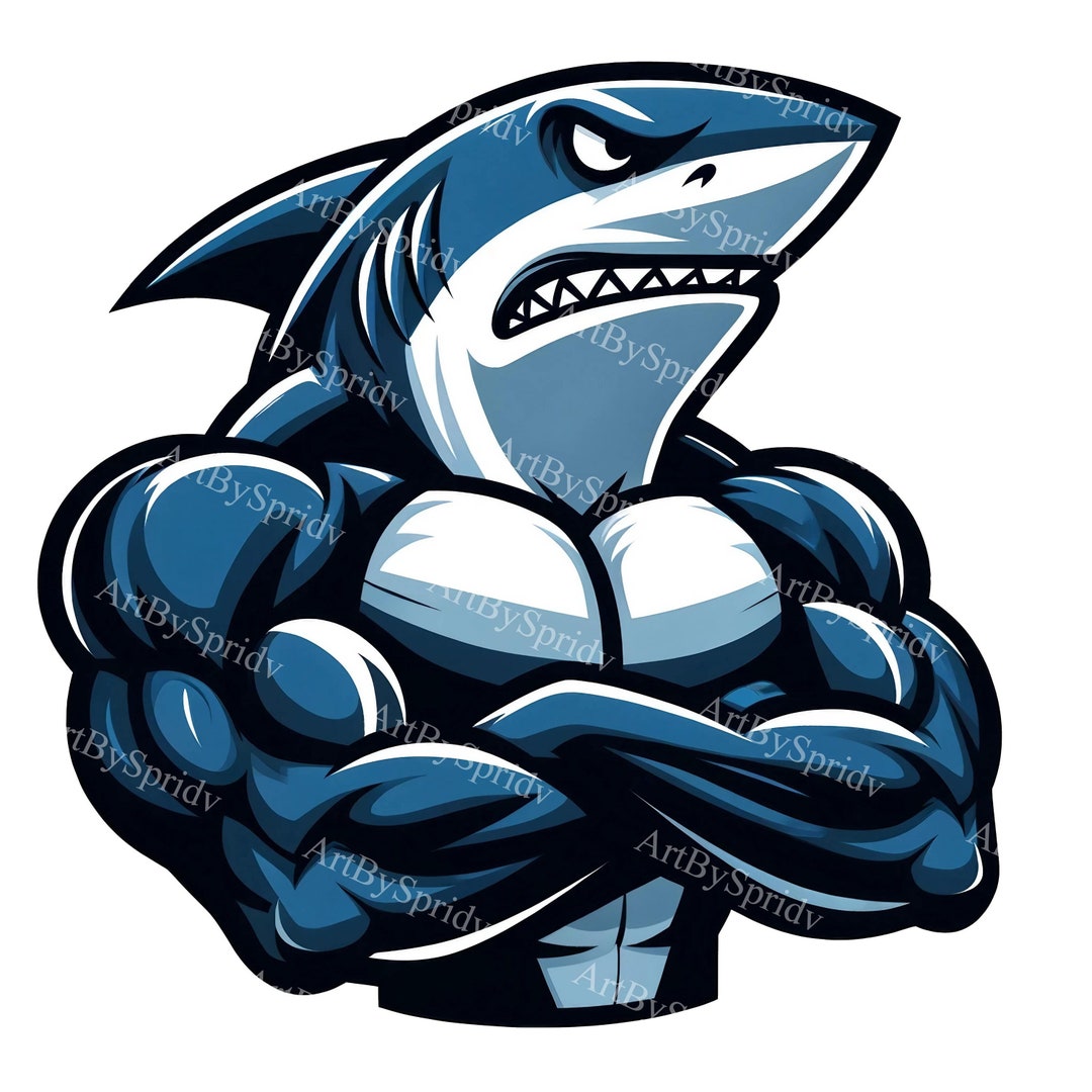 Muscular Shark Clipart PNG, Printable Sublimation Design for Shirts ...