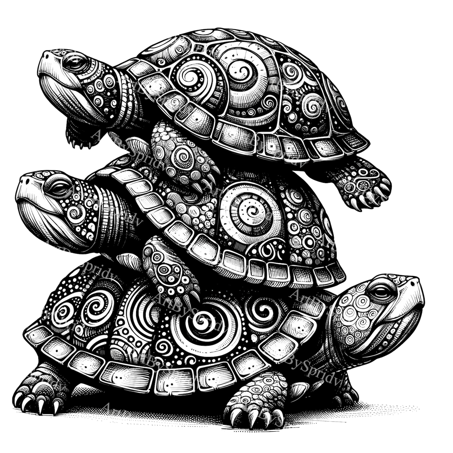 Intricate Turtle Stack Clipart Printable Zen Turtle Design, Detailed ...