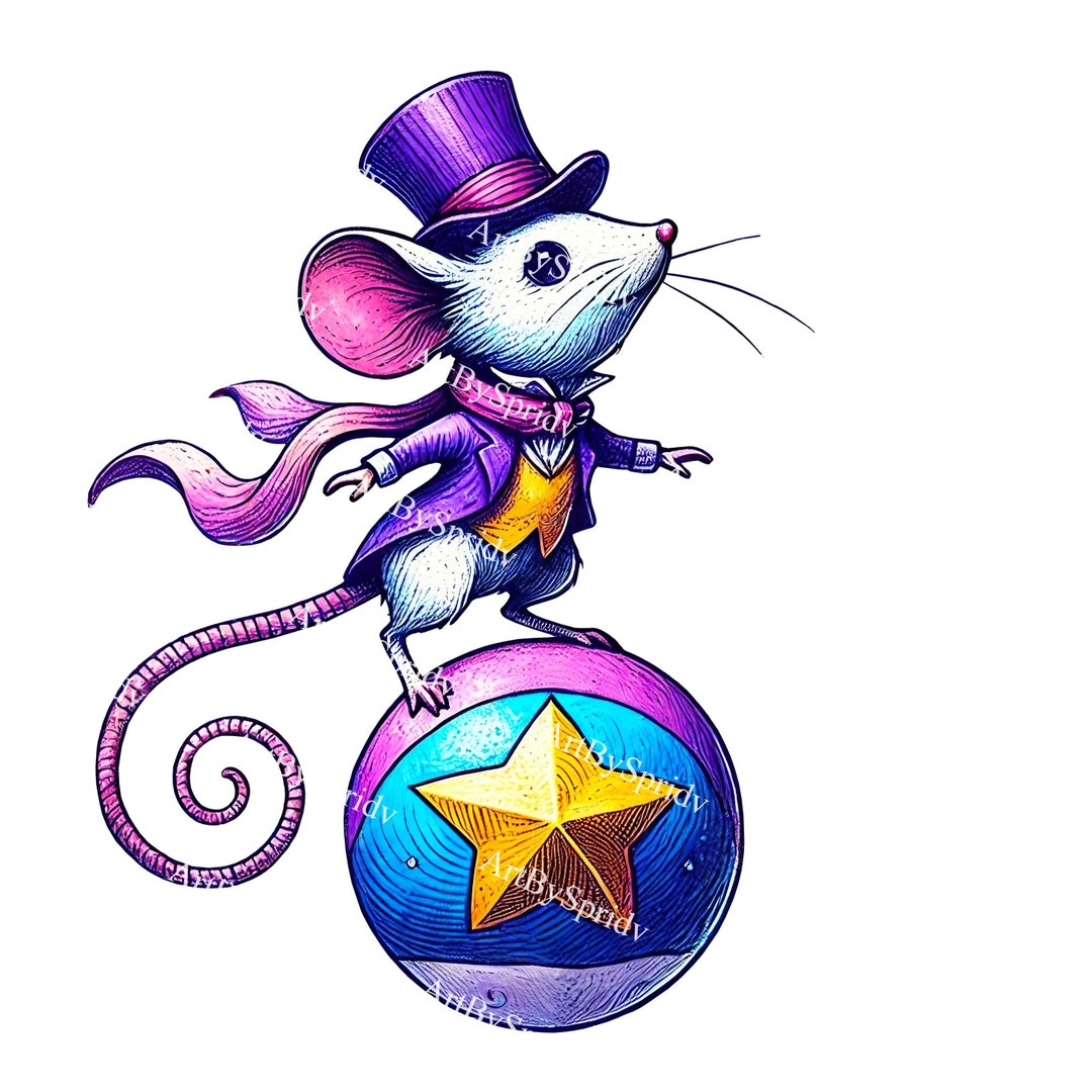 Charming Circus Mouse on Star Ball PNG Clipart–hand-drawn Cartoon ...