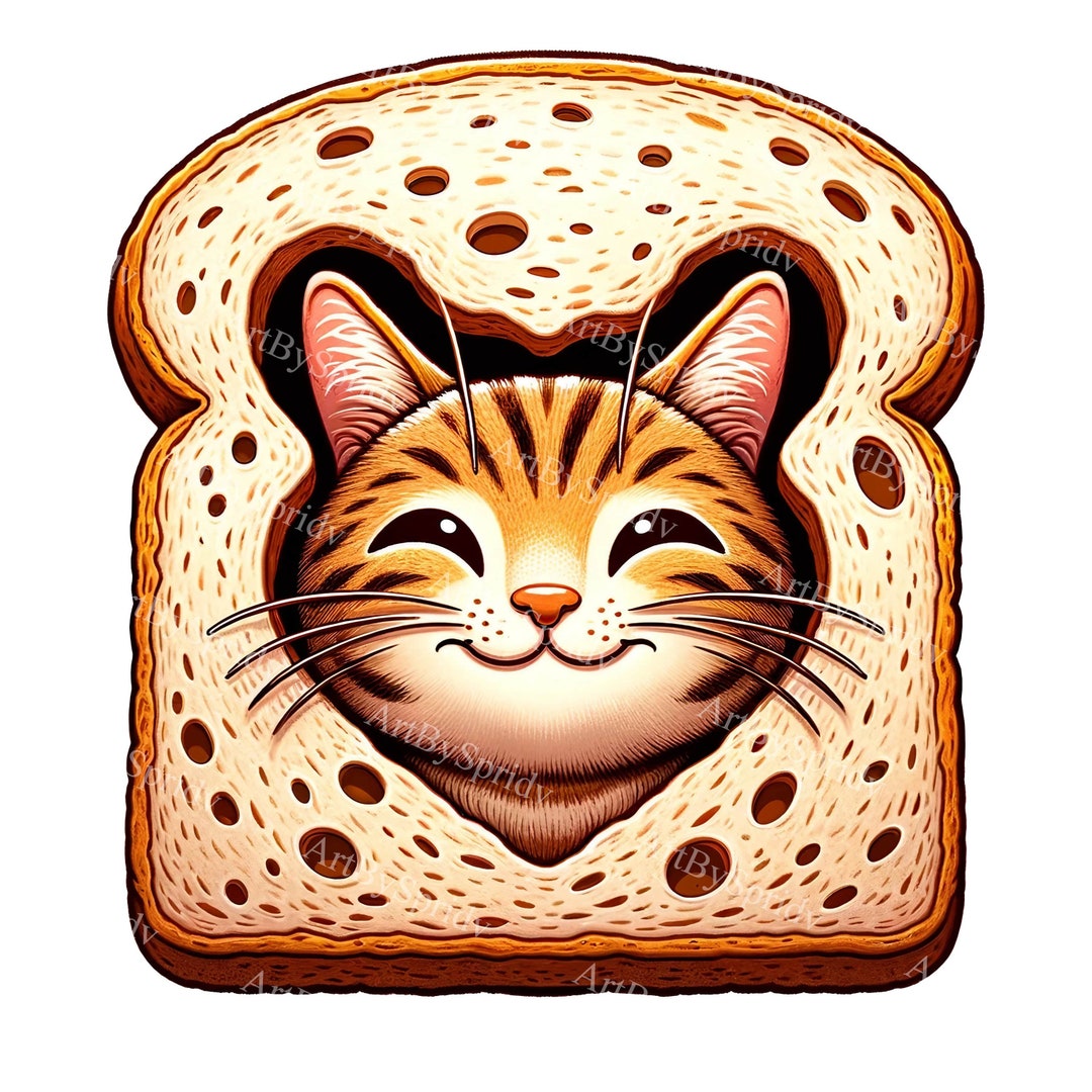 Whimsical Cat-in-bread Clipart PNG | Transparent Printable Sublimation ...