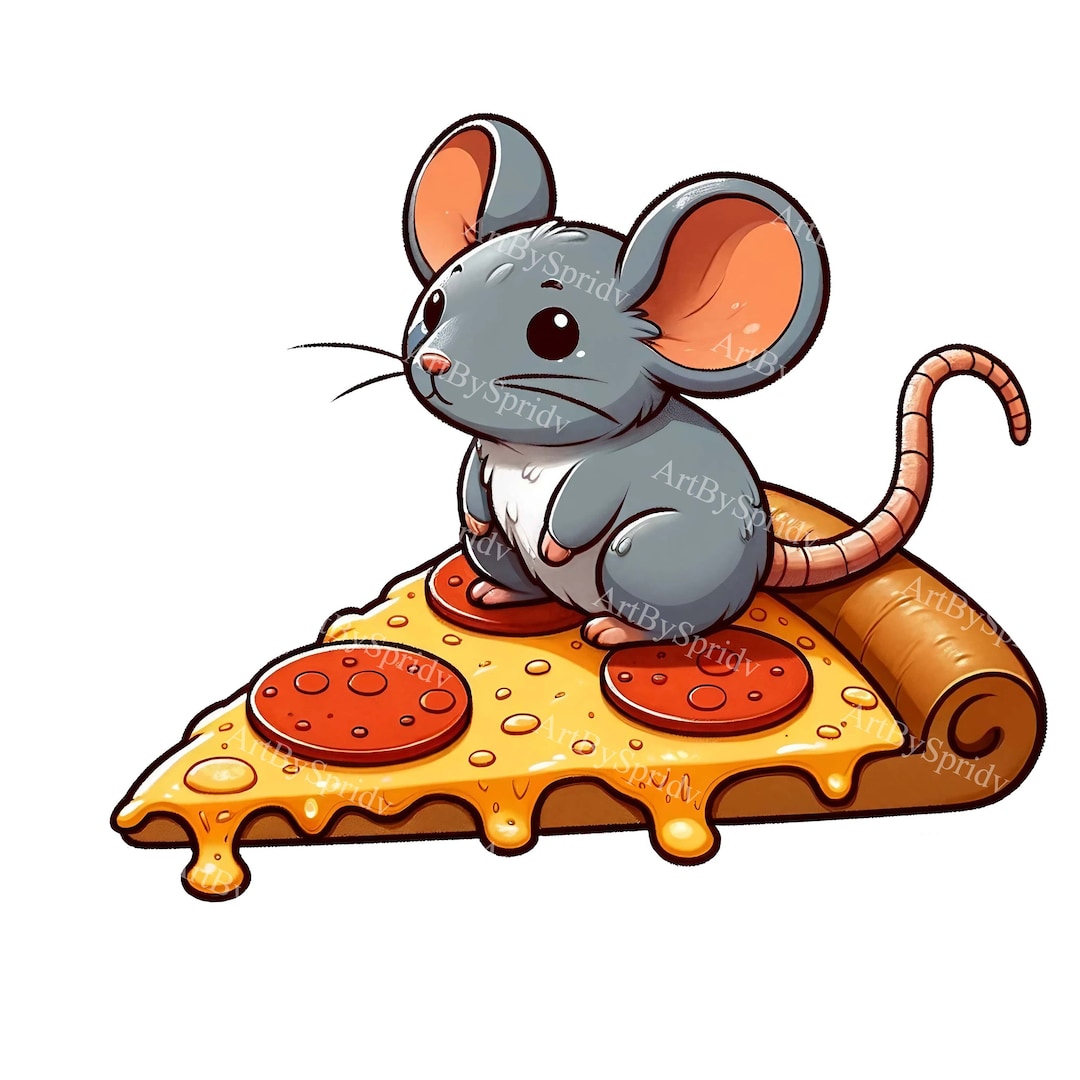 Cartoon Mouse Cheese Pizza Slice Clipart Digital PNG for T-shirt, Mug ...