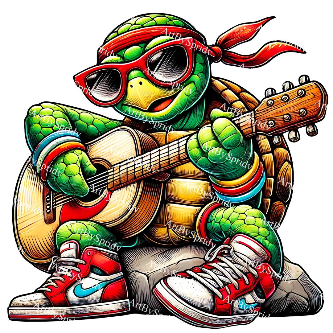 Cool Guitar-playing Turtle Clipart | Stylish Turtle in Sneakers and ...