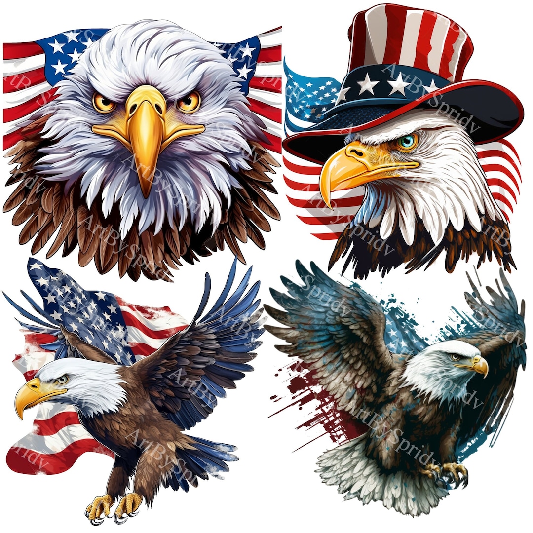 4 Pack 4th of July USA Patriotic Eagle Flag PNG, Transparent Clipart ...