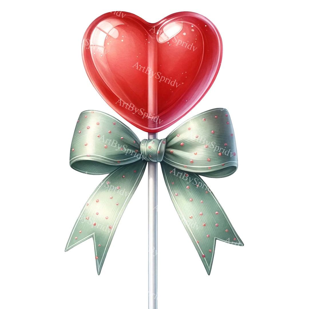 Watercolor Red Heart Lollipop Clipart - Valentine's Day Digital PNG for ...