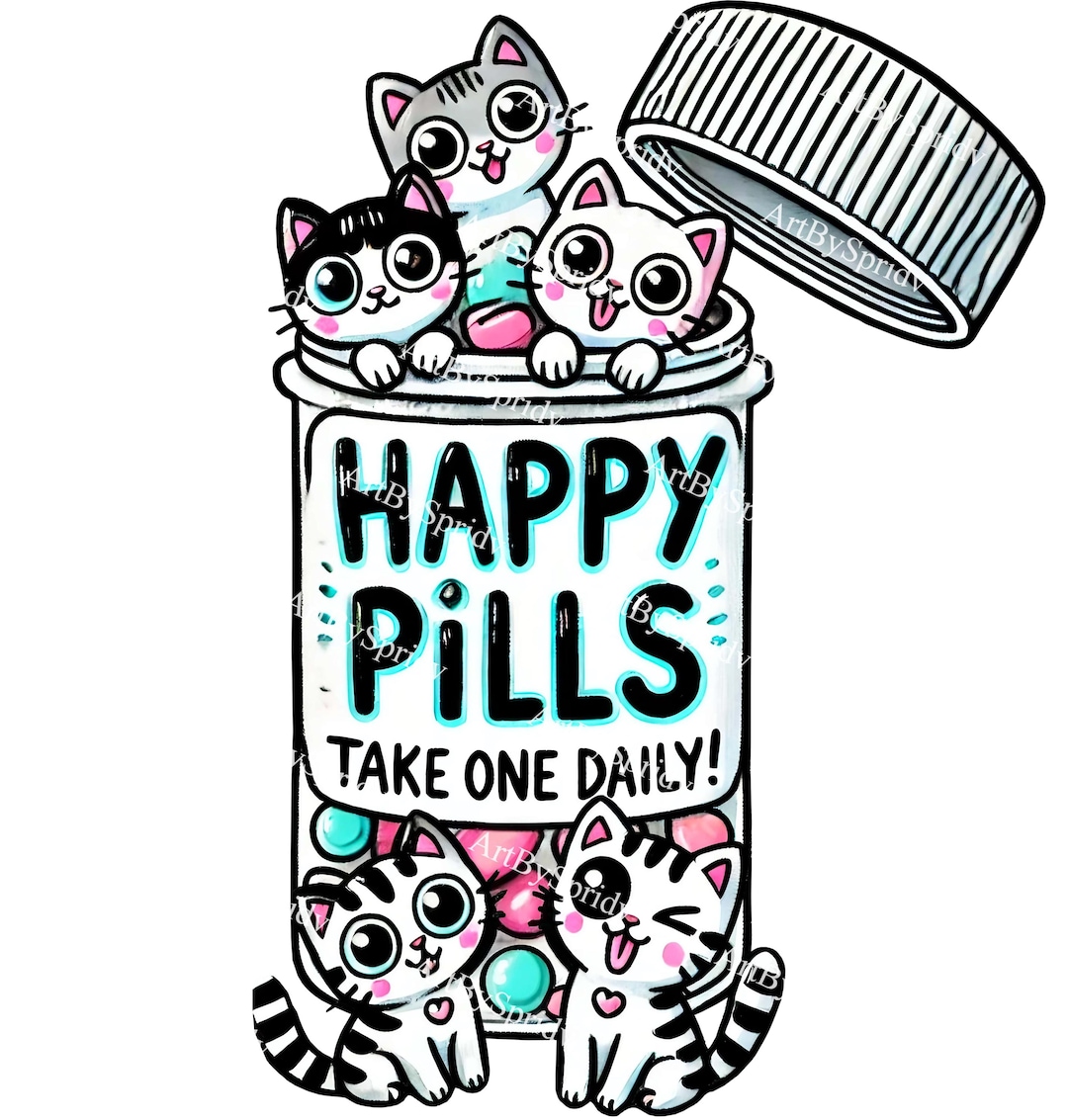Happy Pills Cat PNG, Cute Kawaii Cat Medicine Bottle Clipart, Funny ...