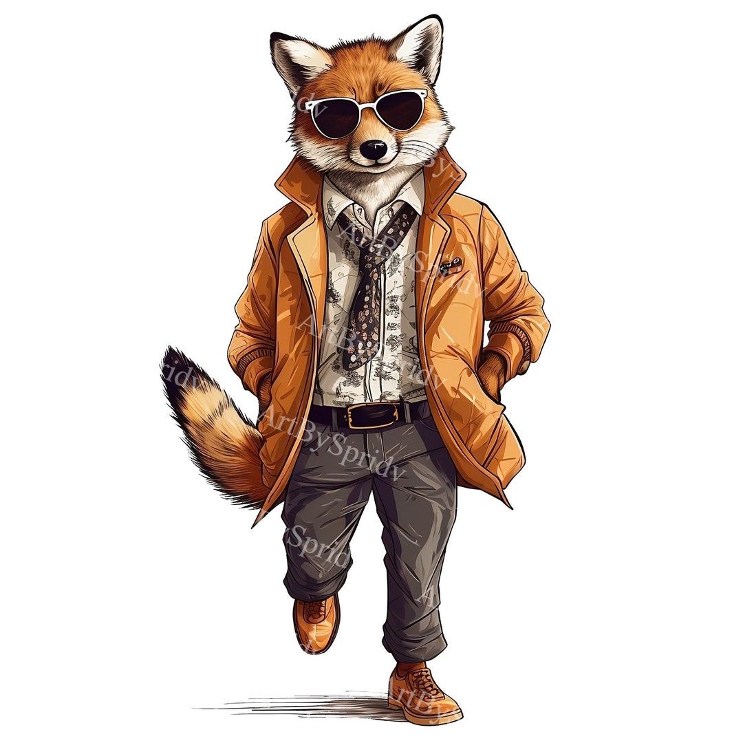 Fashionable Fox PNG Clipart, Stylish Animal Digital Clip Art, Hipster ...