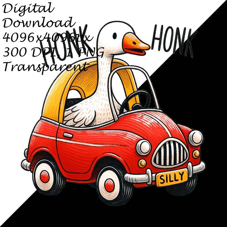 Whimsical Goose Driving Toy Car Clipart,honk Honk Funny Animal ...