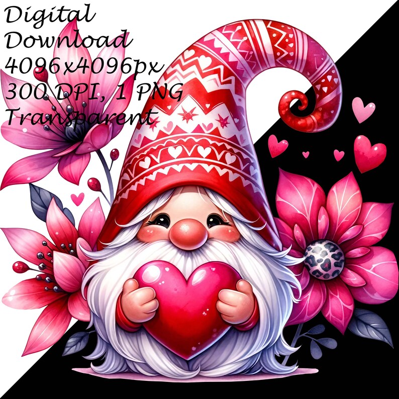 Valentine's Day Gnome Clipart - Heart-holding Gnome PNG, Digital ...