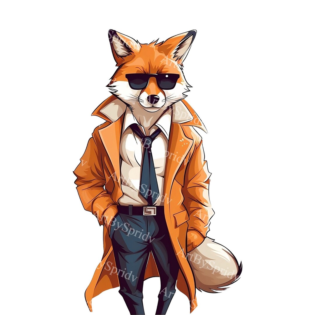 Stylish Fox Clipart - Fashionable Animal Character PNG for T-shirts ...