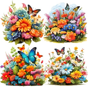 4 Pack Garden Colorful Flower and Butterfly Transparent PNG Clipart ...