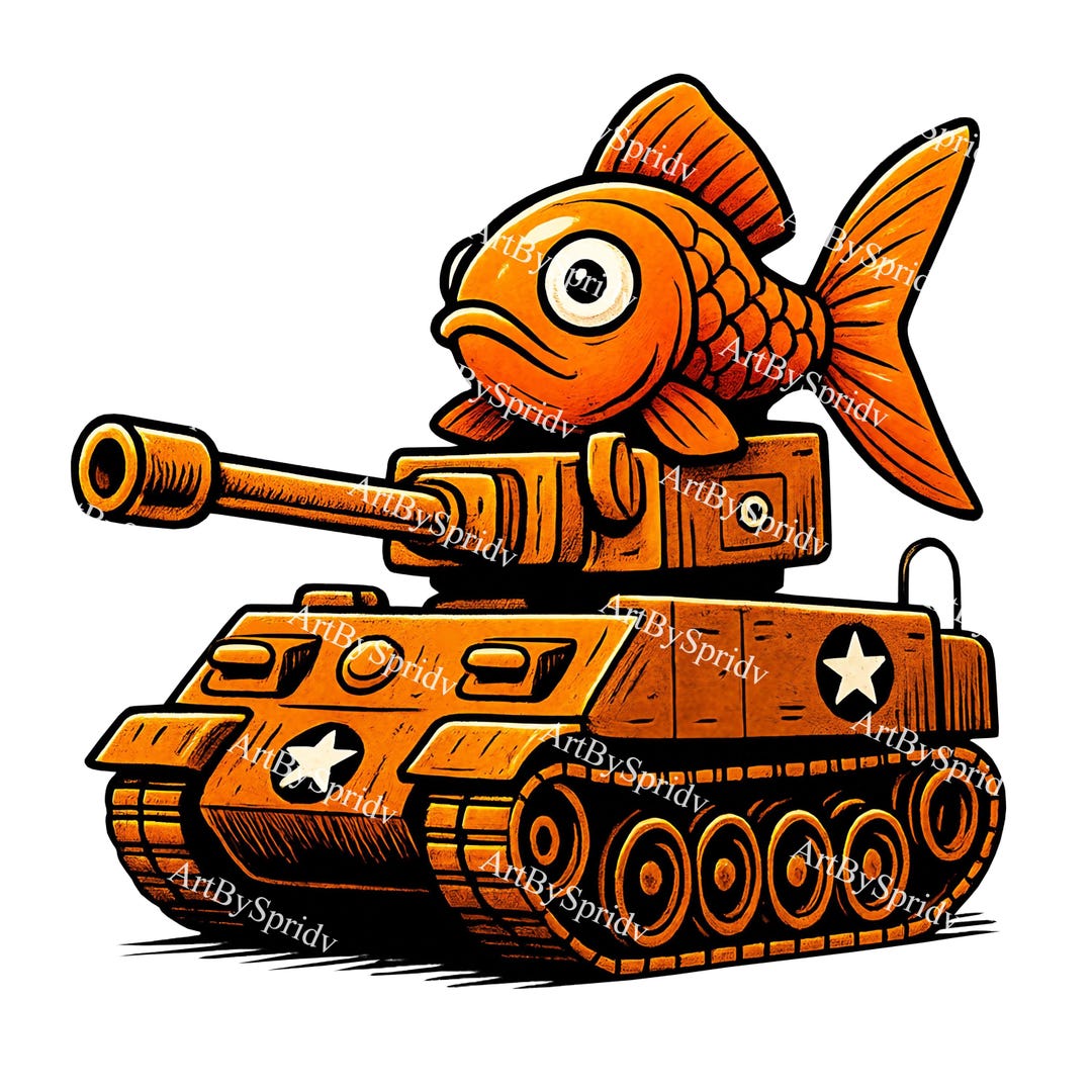 Goldfish in Tank Cartoon PNG, Cute Military Fish Clipart With ...