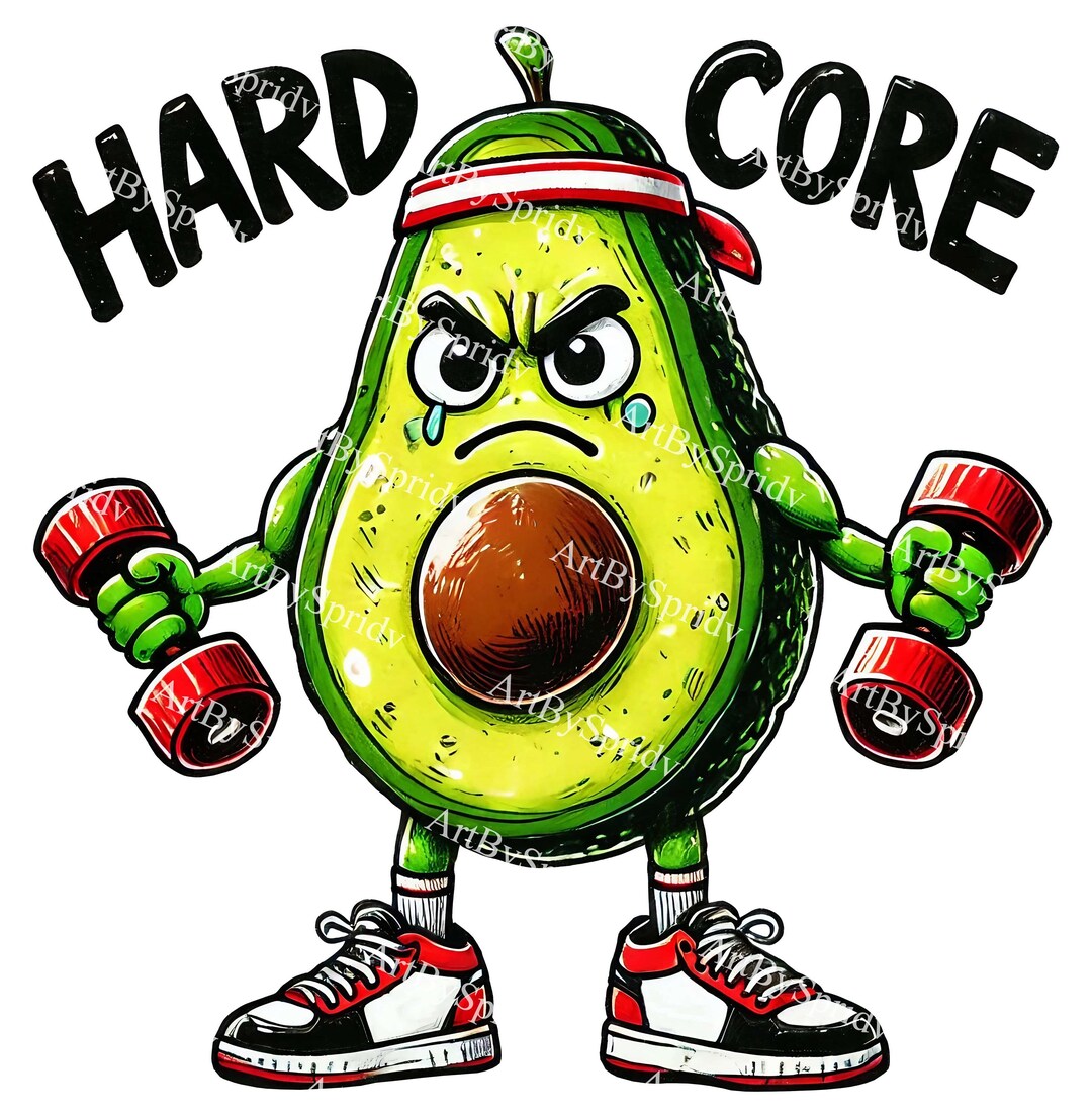 Hardcore Avocado With Dumbbells PNG Clipart, Fitness Workout Avocado Illustration, Funny Sport ...