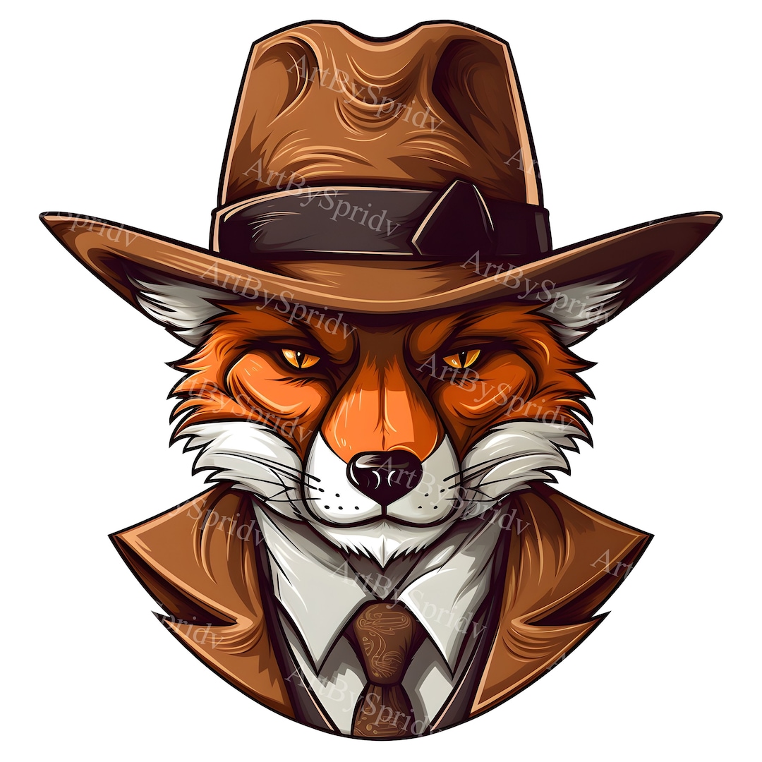 Detective Fox Clipart - Stylish Fedora-wearing Fox Illustration ...