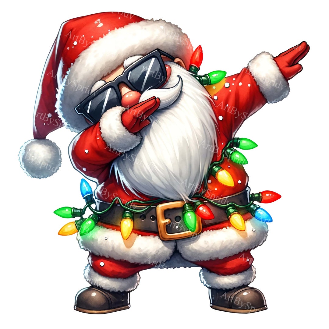 Dabbing Santa Claus Clipart With Xmas Lights - Digital PNG for DTG, T ...