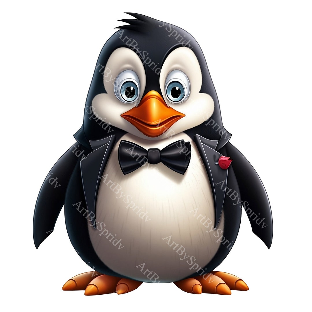 Penguin in Tuxedo PNG Clipart, Cute Digital Download With Bowtie & Suit ...