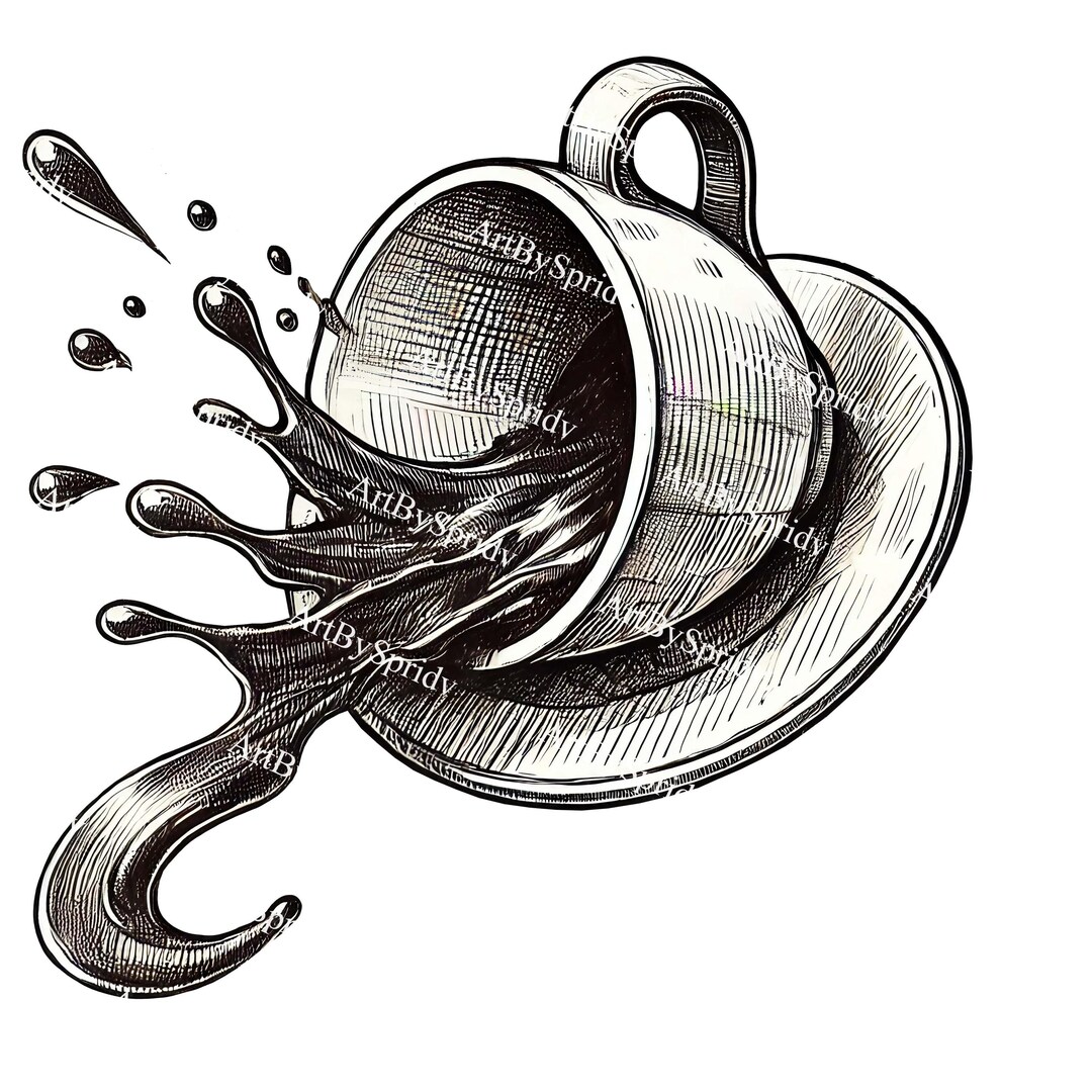 Hand-drawn Coffee Cup Spill PNG, Vintage Ink Sketch Coffee, Black ...