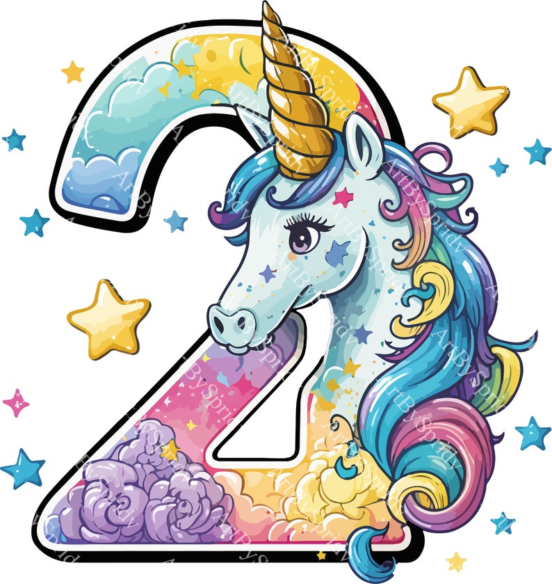 2nd Year Old Girl/boy Birthday Unicorn Gift Transparent PNG - Etsy