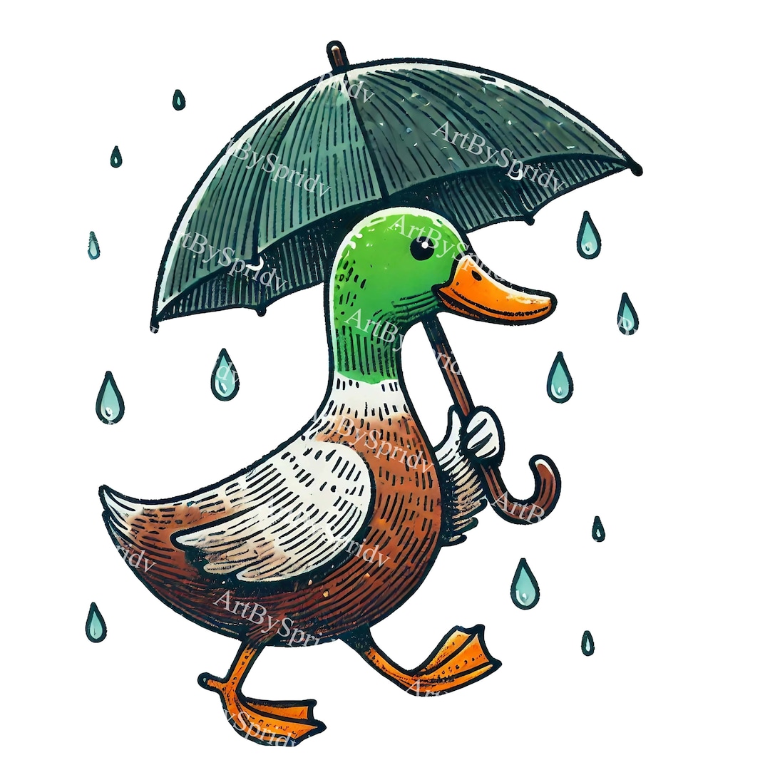Whimsical Duck Holding Umbrella Download PNG Clipart-hand-drawn Rainy ...