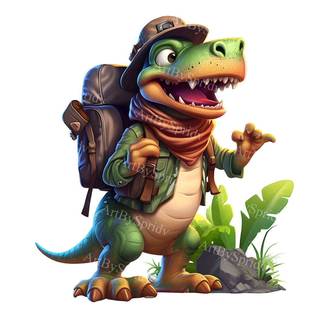 Adventurous Explorer T-rex Dinosaur Clip Art - Printable Shirt, Mug ...