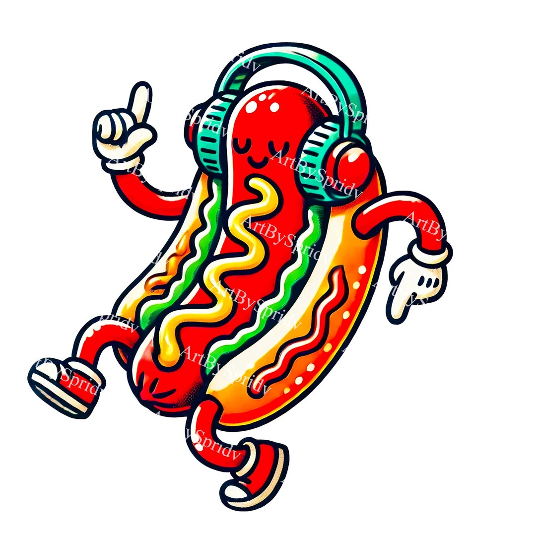 Dancing Hot Dog With Headphones PNG Clipart, Music-loving Hot Dog for ...