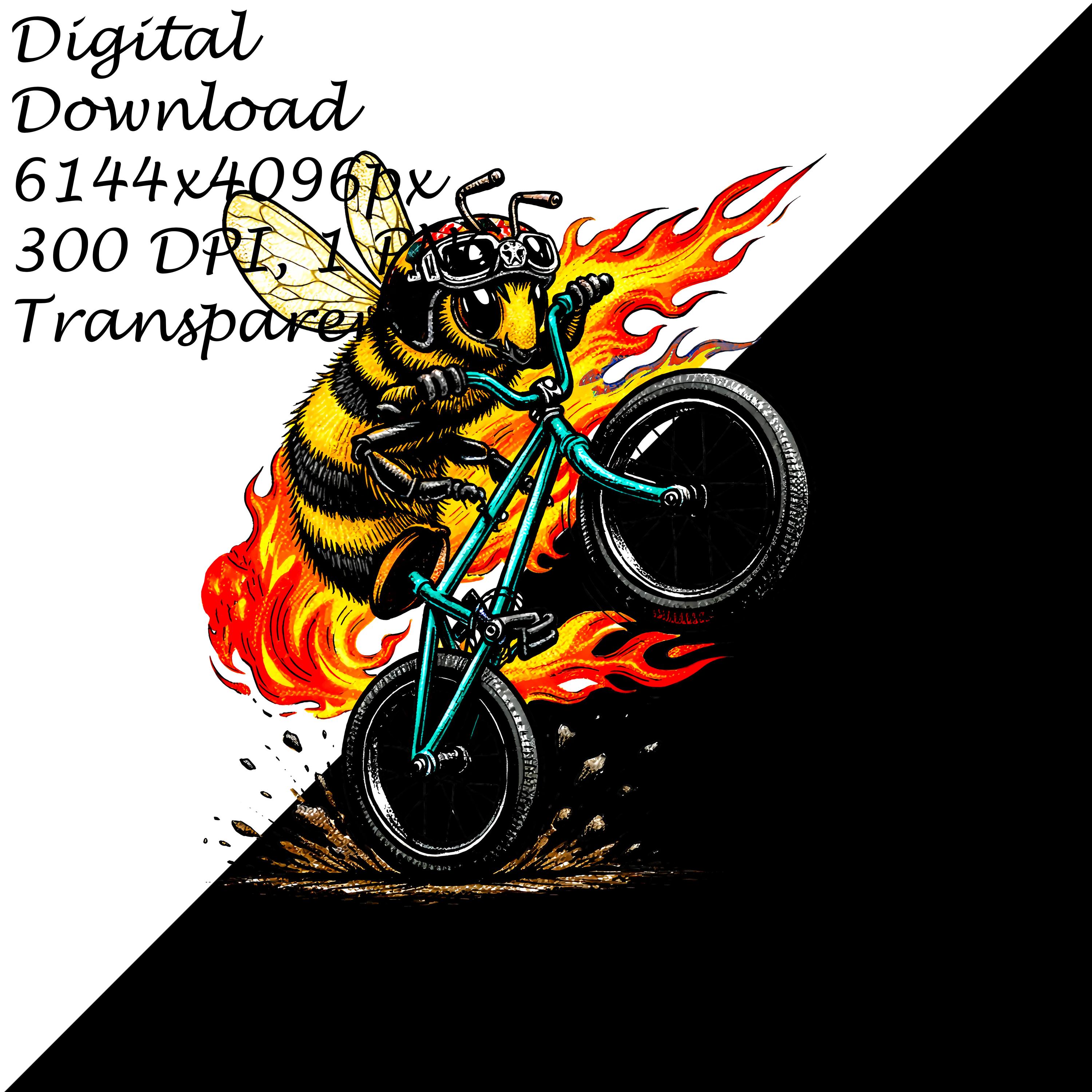 Stunt Bee BMX Wheelie PNG Clipart, Funny Biker Bumblebee With Flames ...