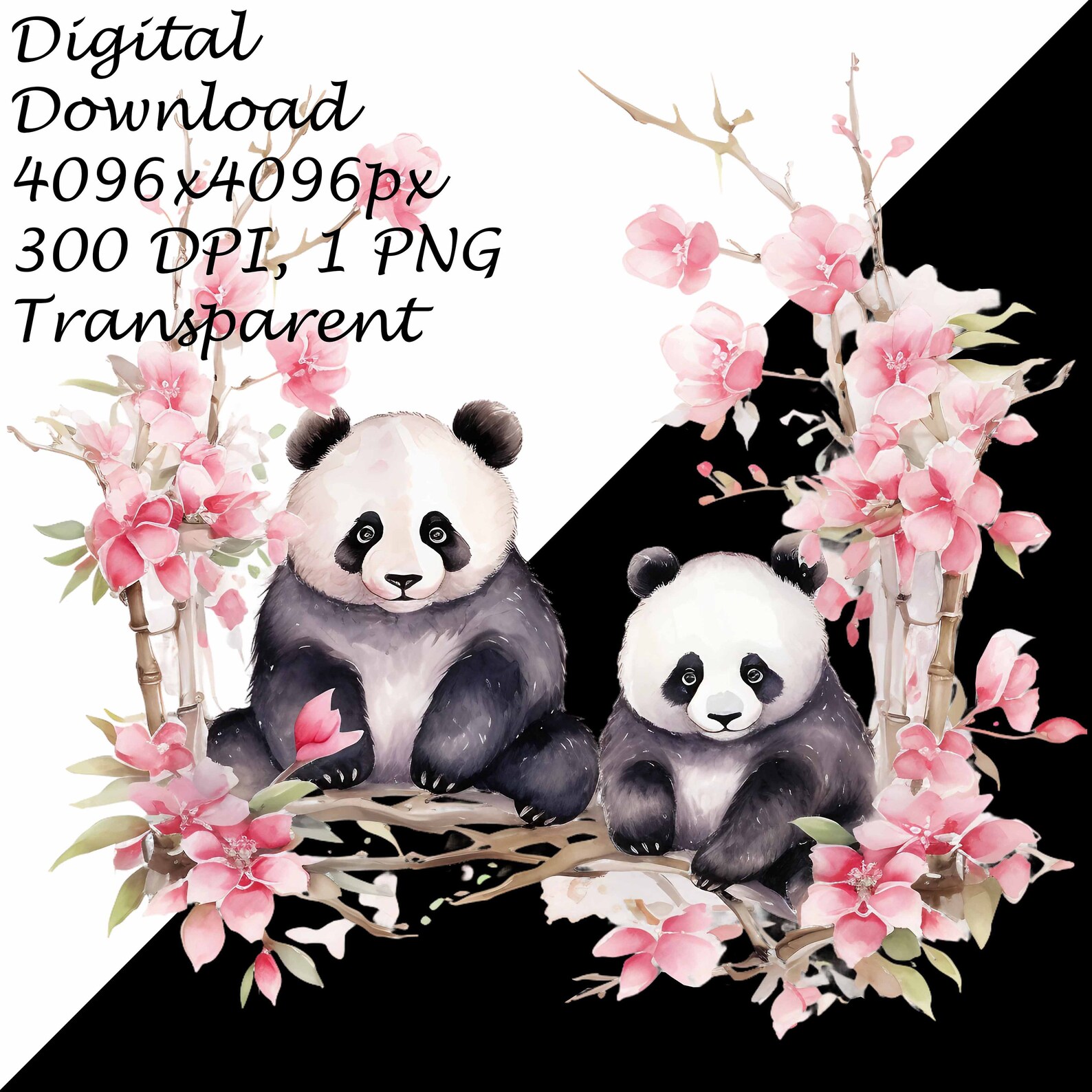 Panda Clipart Set - 4 PCS Transparent PNG, Cute Pandas With Cherry ...
