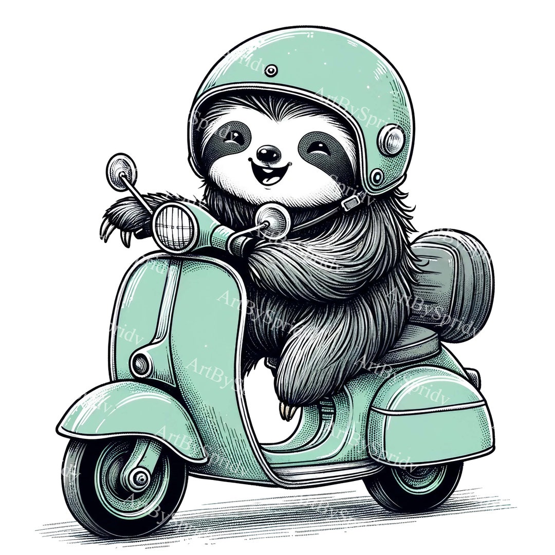 Sloth Clipart on Scooter | Cute Animal PNG | Printable Sublimation ...