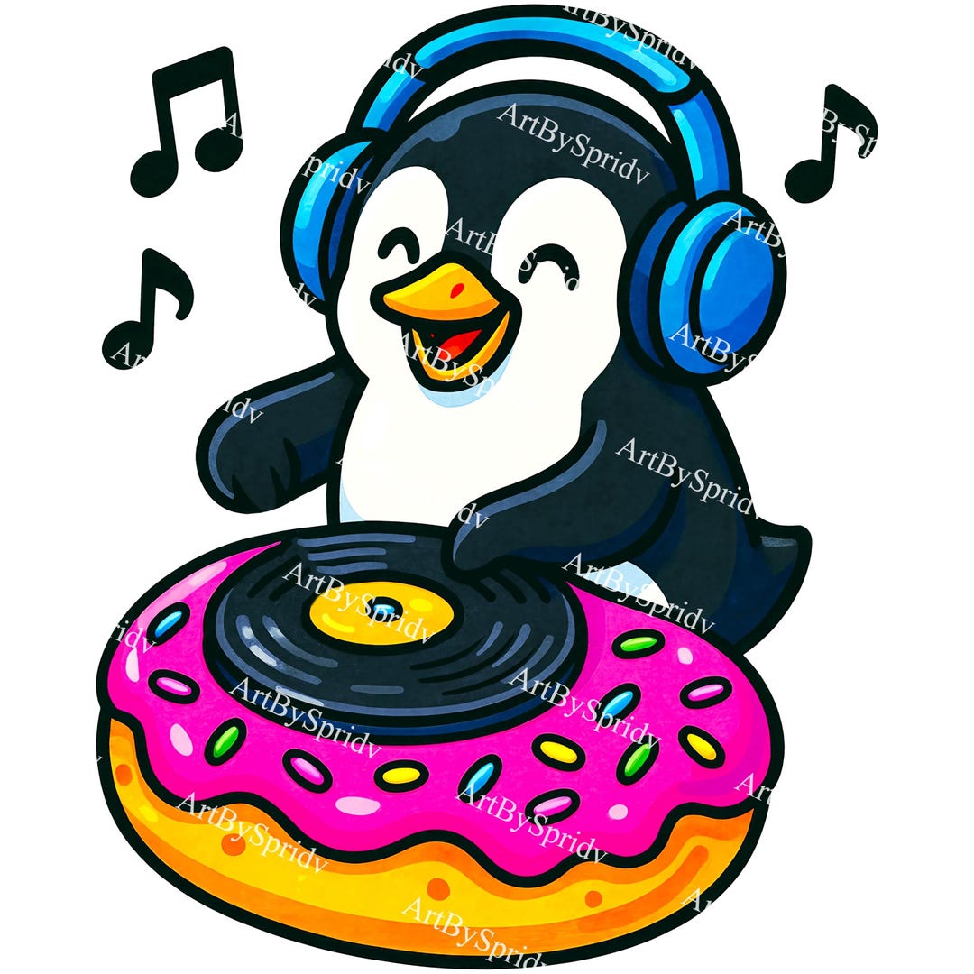 DJ Penguin Donut PNG, Cute Kawaii Music Clipart, Headphones Vinyl ...