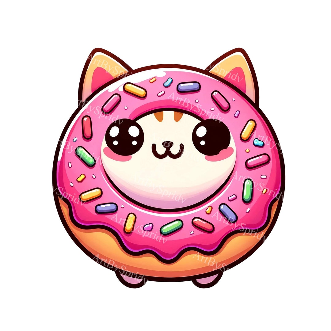 Cute Cat Donut Clipart, Kawaii Digital Clip Art, Printable Sublimation ...