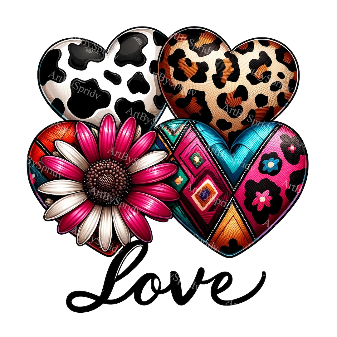 Leopard Hearts Love Clipart - Valentine's Day Digital PNG for DTG, Mugs ...