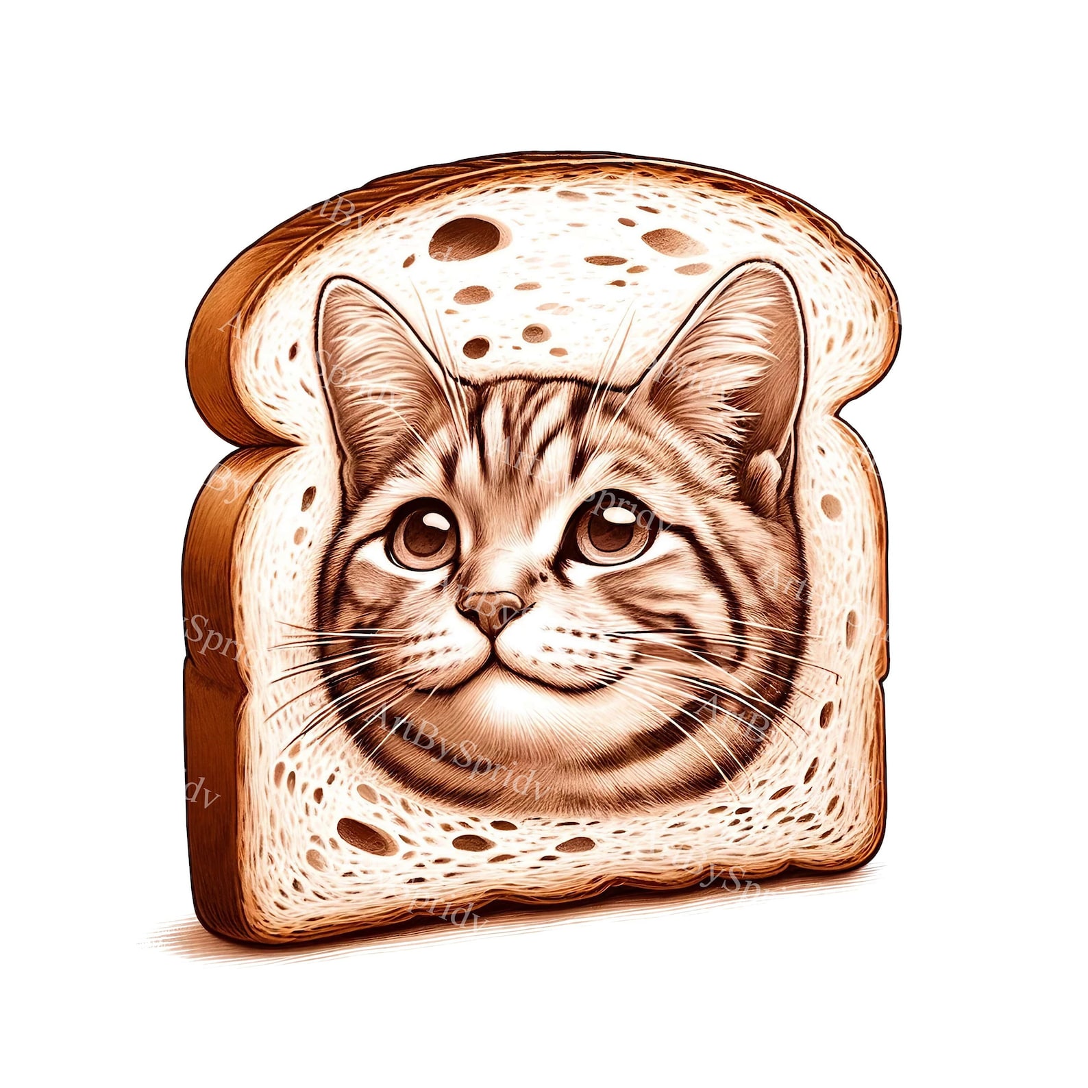 Whimsical Cat-in-bread Clipart PNG | Transparent Printable Sublimation ...