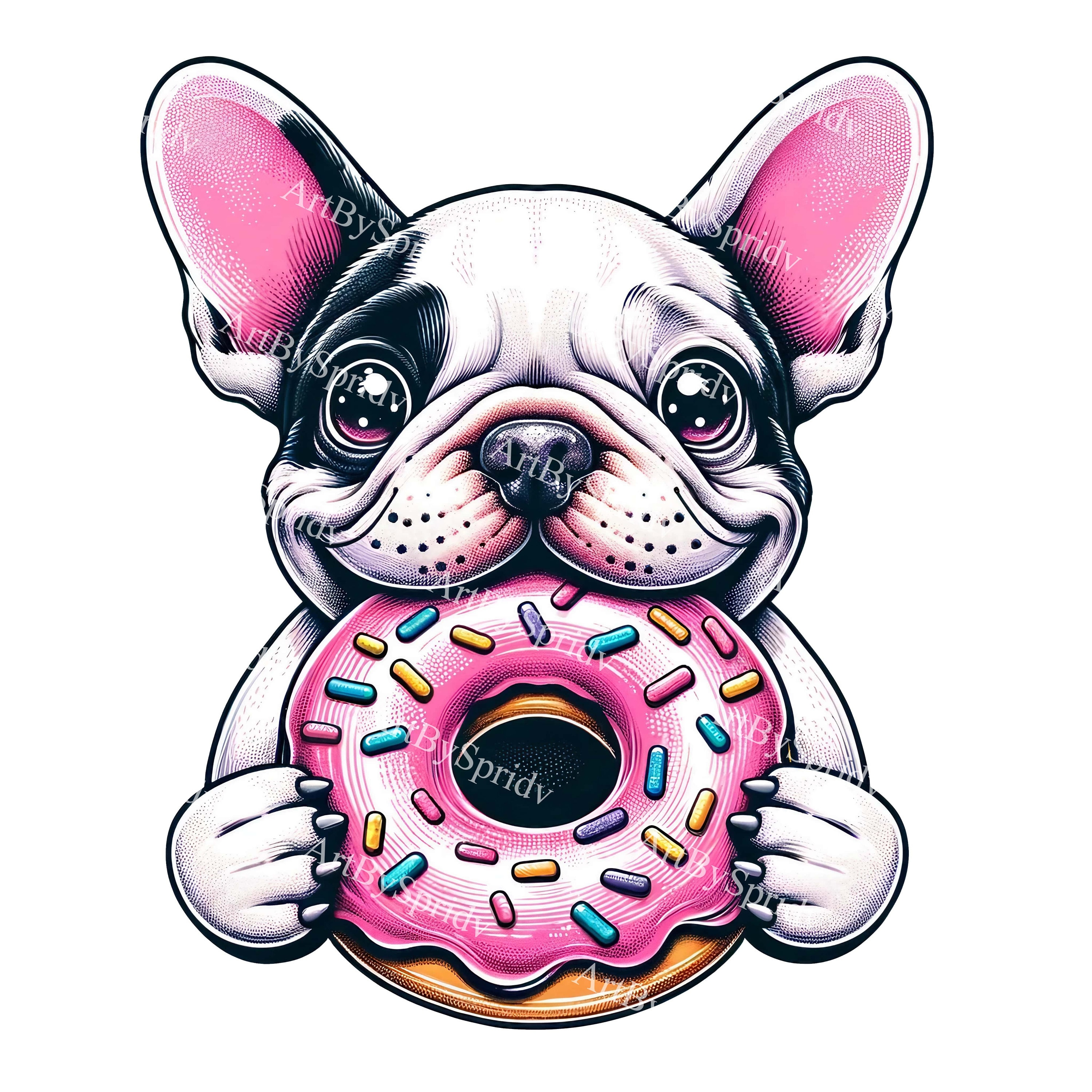 French Bulldog With Pink Donut PNG Clipart, Cute Dog With Donut ...