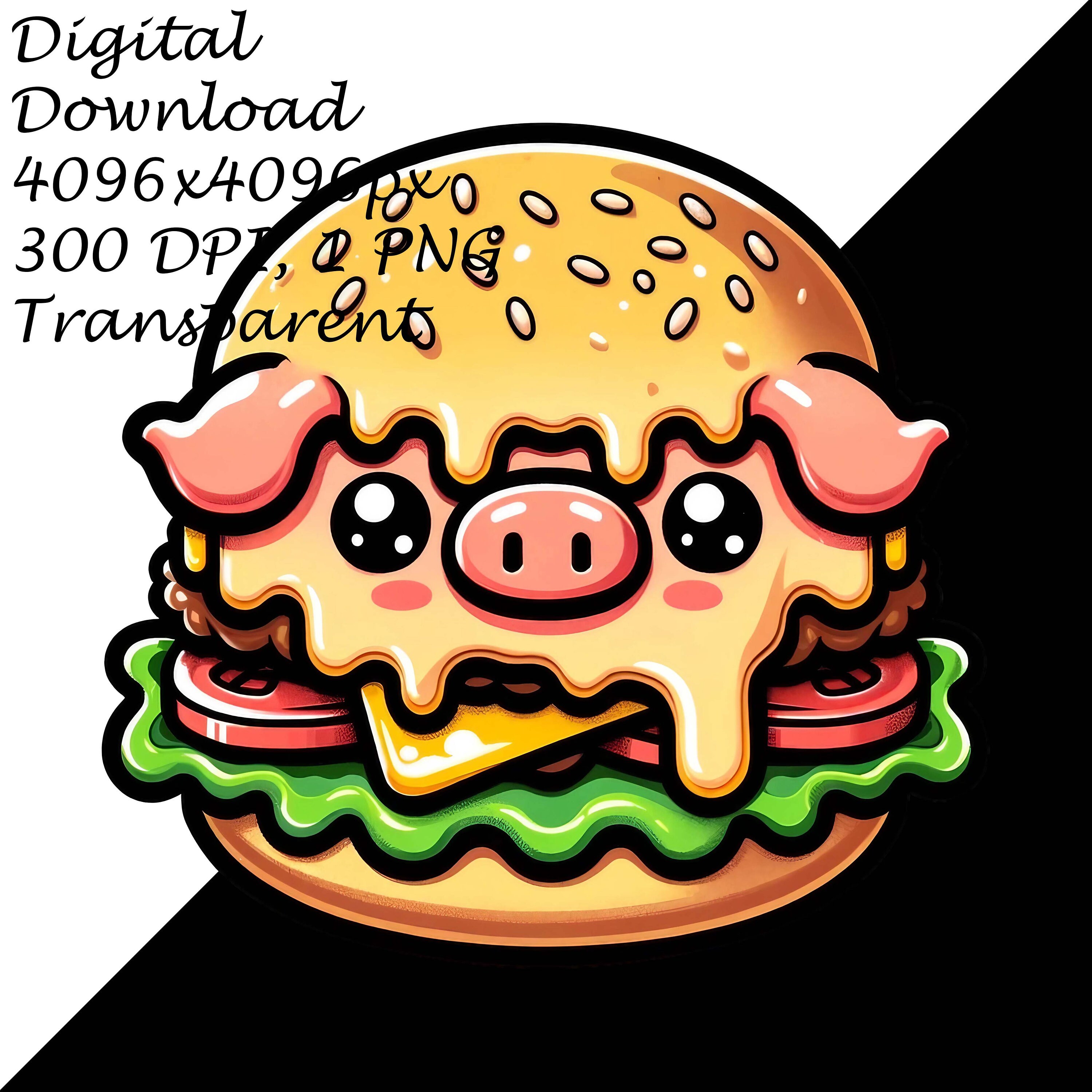 Cheerful Pig Burger Clipart for Creative Projects Unique Digital PNG ...