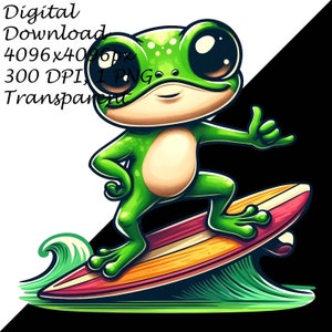 Adorable Frog Surfing PNG Clipart,digital Download Summer Beach Party ...