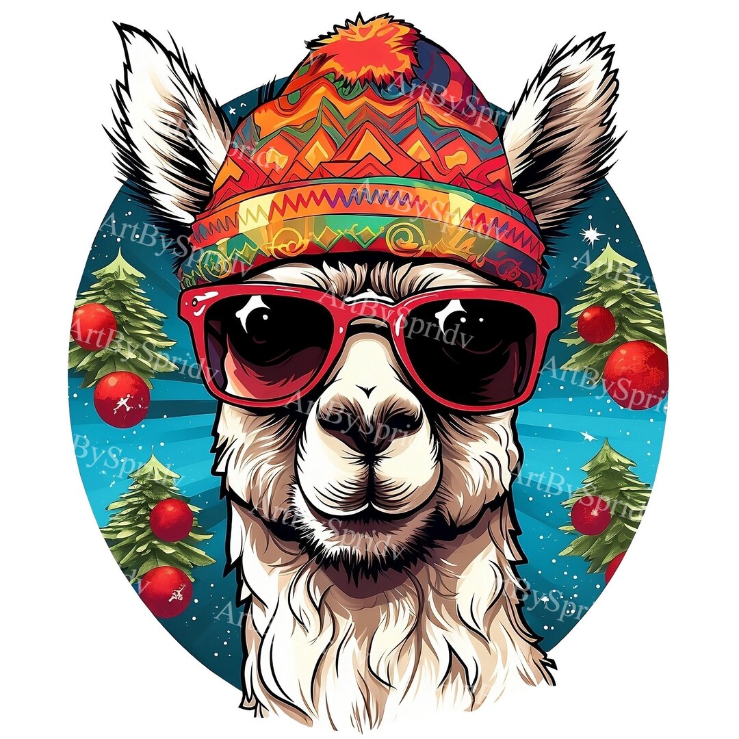 Christmas Llama With Santa Hat&sunglasses Transparent PNG Clipart, Kid ...