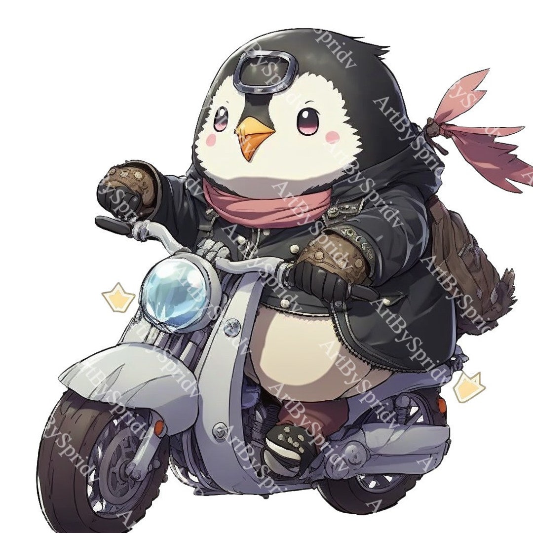 Motorcycle-riding Penguin Clipart | Digital PNG for Printable ...