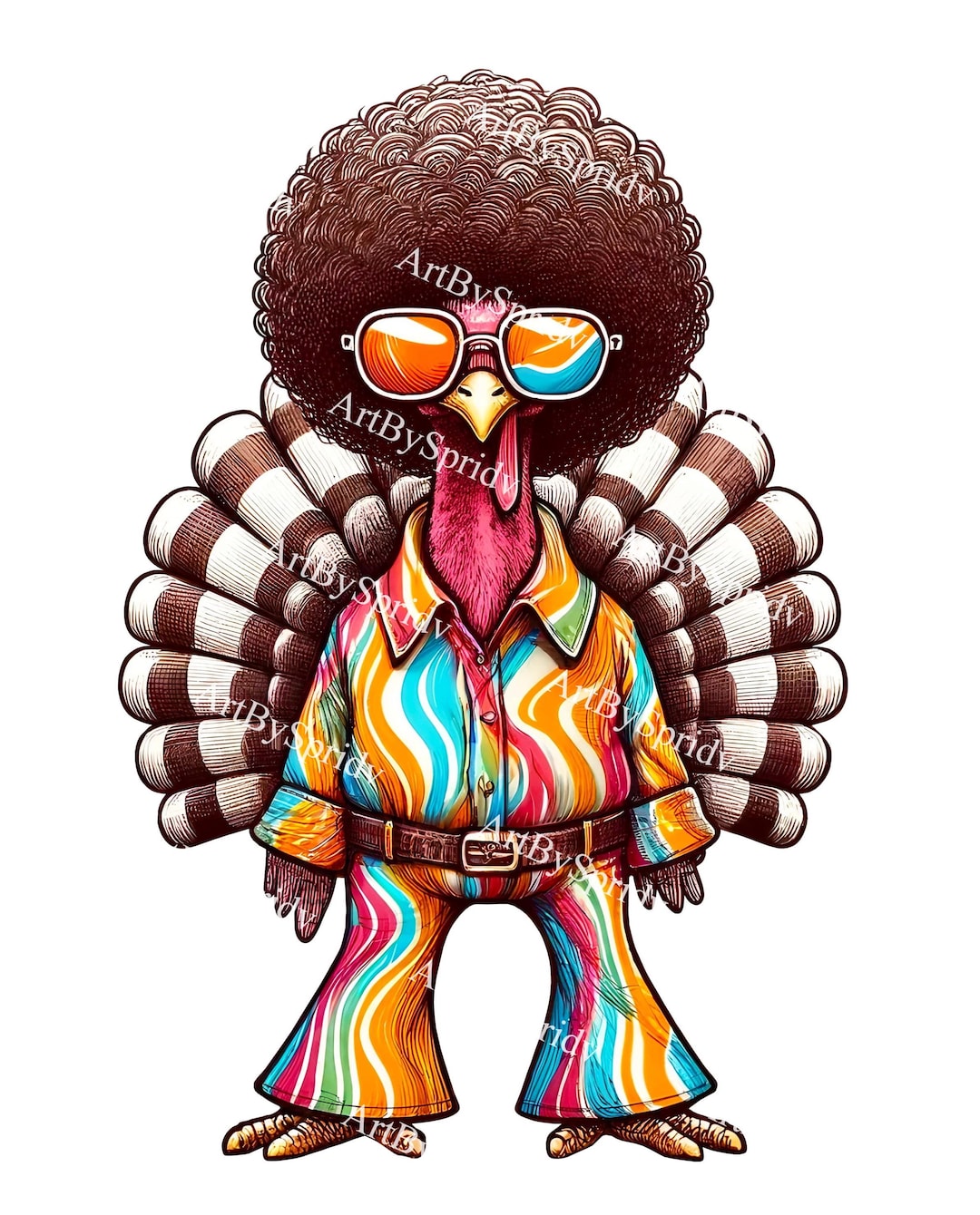 Disco Turkey Clipart, Funky Thanksgiving PNG, Groovy Retro Turkey Illustration, 70s Theme ...