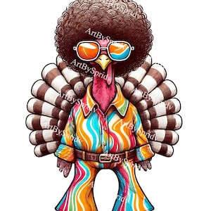 Disco Turkey Clipart, Funky Thanksgiving PNG, Groovy Retro Turkey Illustration, 70s Theme ...
