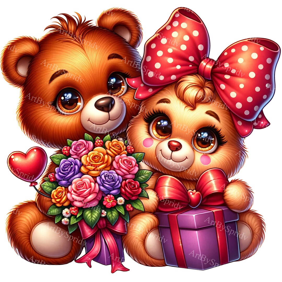 Valentine's Day Teddy Bears Clipart - Love-themed PNG, Romantic Teddy ...
