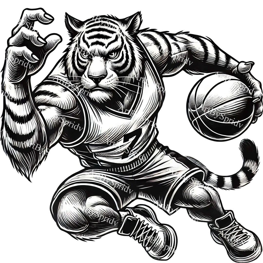 Fierce Tiger Basketball Mascot PNG Clipart, Aggressive Sports Animal ...