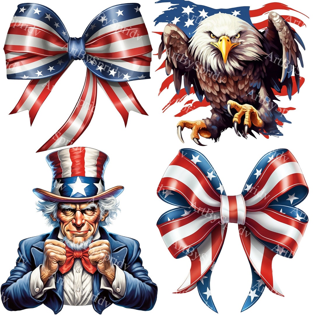 4 Pack USA Patriotic PNG Transparent Clipart Abstract Design, Printable ...