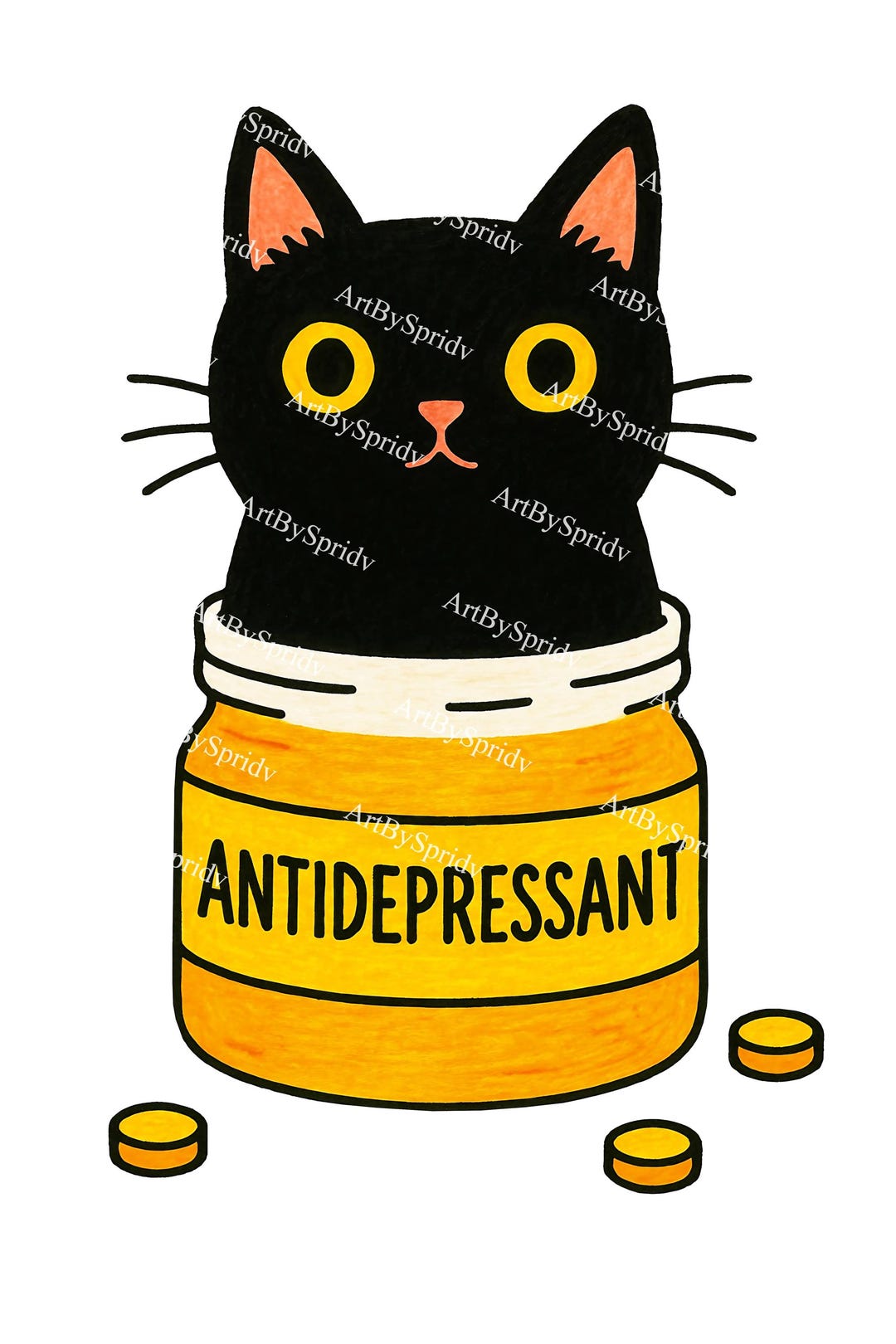 Funny Black Cat Antidepressant PNG, Cute Mental Health Clipart ...