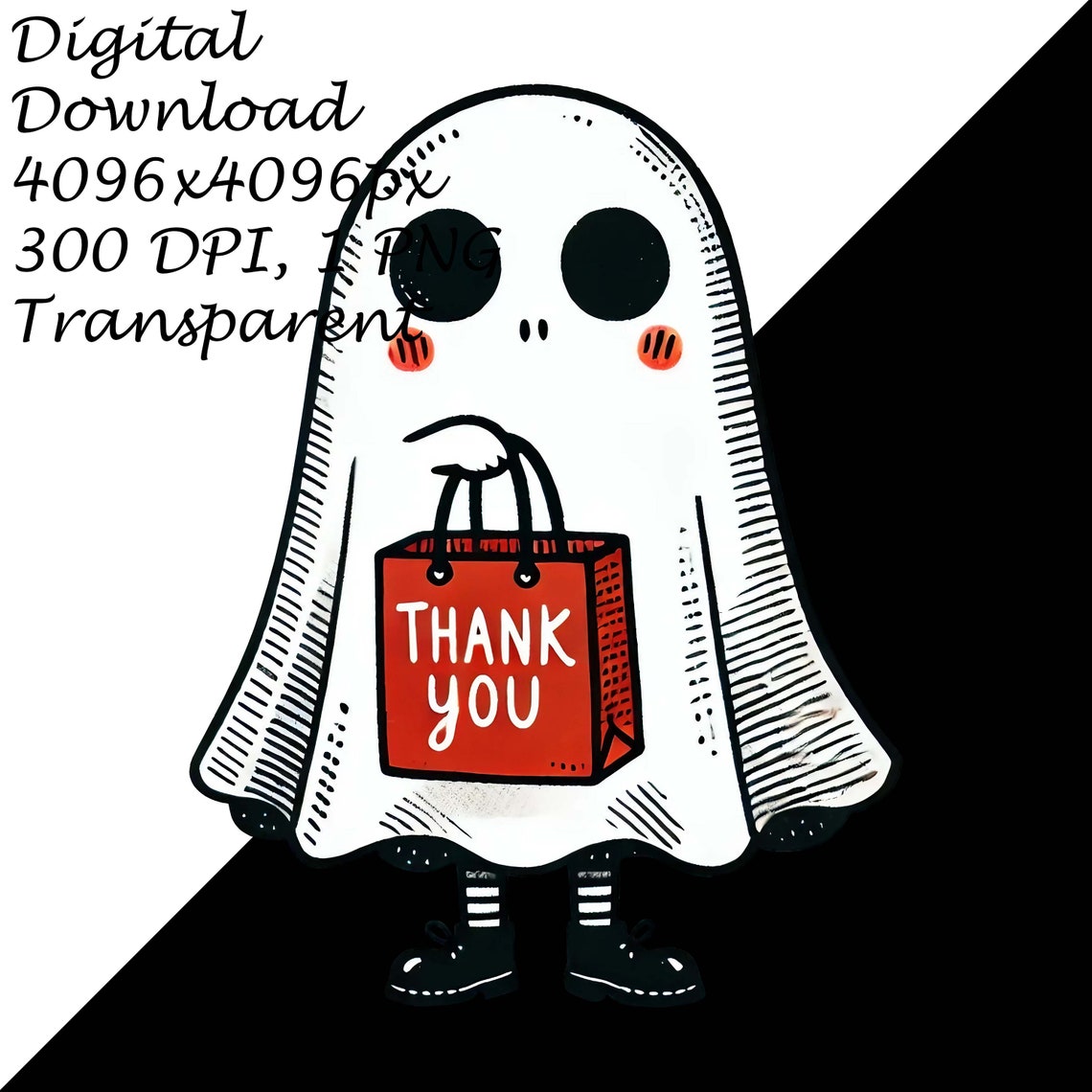 Ghost Holding Thank You Bag PNG Clipart,cute Halloween Digital Download ...